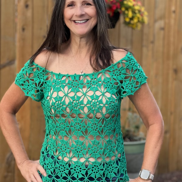 Pdf Vintage Crochet Motif Tunic Top Cover up Blouse Pattern Pdf INSTANT ...