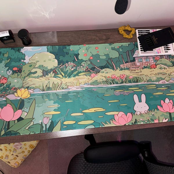 Cartoon Animal Desk Mat Kawaii Green Desk Mat Cute Rabbit Gaming ...