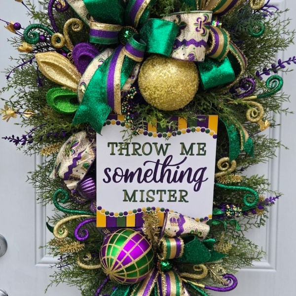 Mardi Gras Sign, "throw Me Something Mister" Sign Accents for Wreaths ...