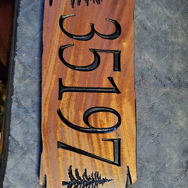 Wooden Carved Address Sign With Large Numbers and Rustic Edge - Etsy