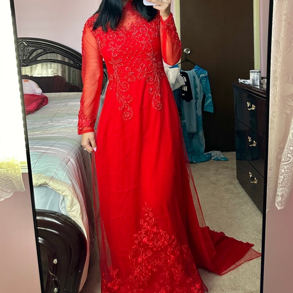 Bride's Ao Dai ,vietnamese Ao Dai ,luxury White Ao Dai for Her /triple ...
