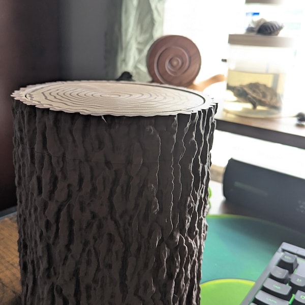 Alnus Glutinosa Tree Stump Trash Can: Rustic Cabin Decor With Swing Lid ...