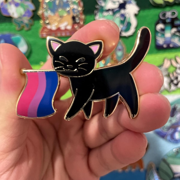 Bisexual Pride Flag Cat Hard Enamel Pin | Lapel Pin | Bi Flag Pin ...