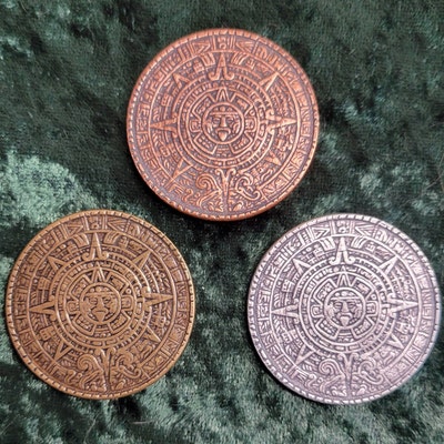Aztec Sun Stone Calendar Copper Worry Coin - Etsy