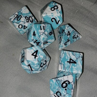ENGRAVED Blue Sandstone Gemstone Polyhedral Dice Set: Hand Carved With ...