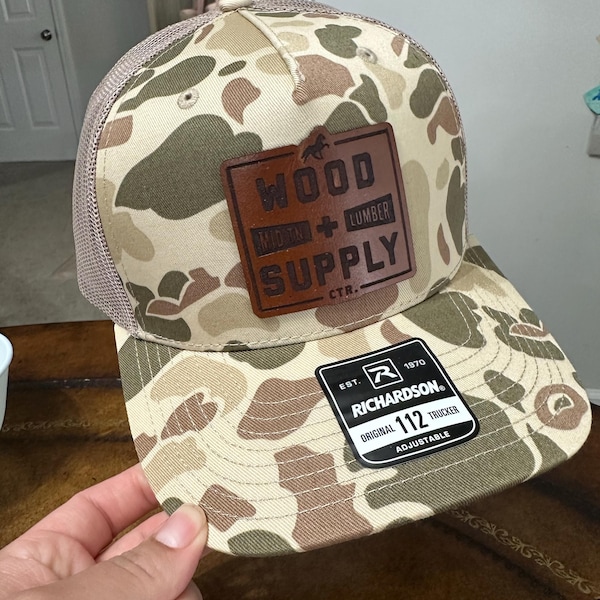 Richardson 112 PFP Custom Leather Patch Hat, Duck Camo, Printed Five ...