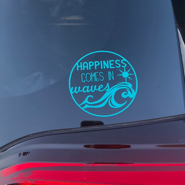 Happiness Comes in Waves Vinyl Sticker - Vinyl Decal, Car Window Decal ...