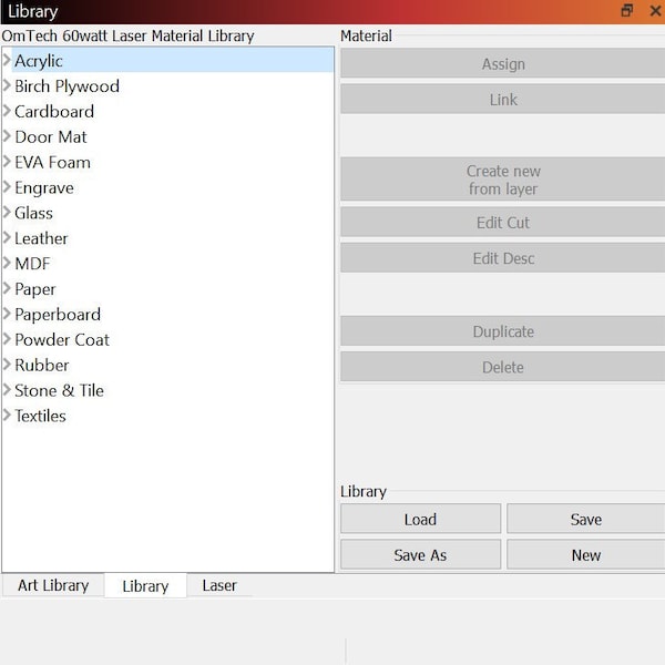 OMTECH Laser Lightburn Materials Libraries - All OMTECH Lasers 40 - 50 ...
