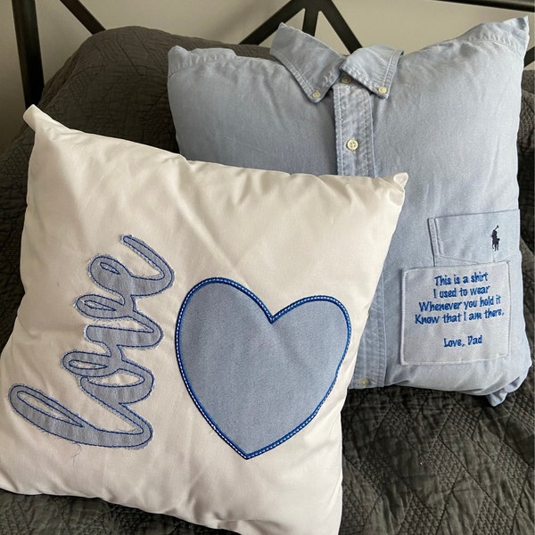 Memory Shirt Pillow Set, Love Memory Pillows, , Loss of Dad, Grief Gift ...