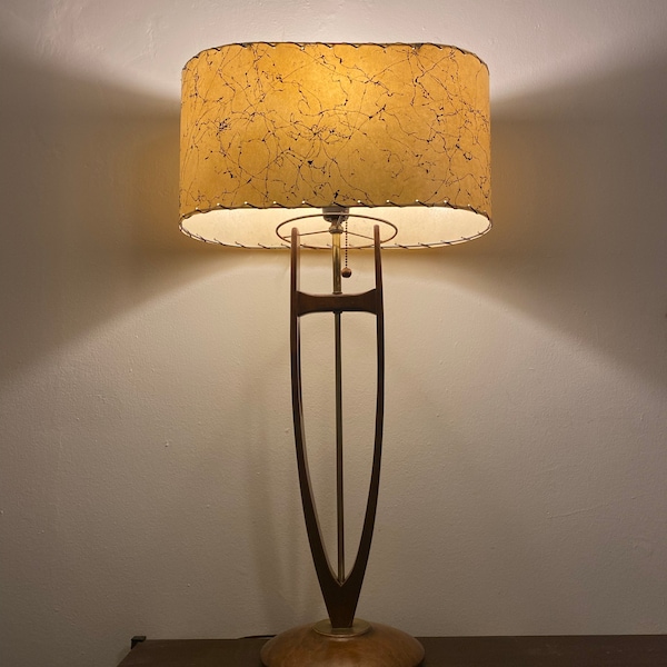 Mid Century Style Fiberglass Lamp Shade Retro Modern Oval Ivory W/black ...