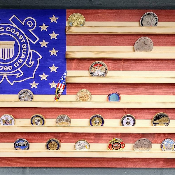Military Challenge Coin Display Rack US Wood Flag for USN Chief Anchor ...