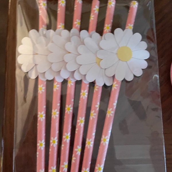 12 Pink Daisy Paper Straws Seventies Retro Vintage Birthday - Etsy