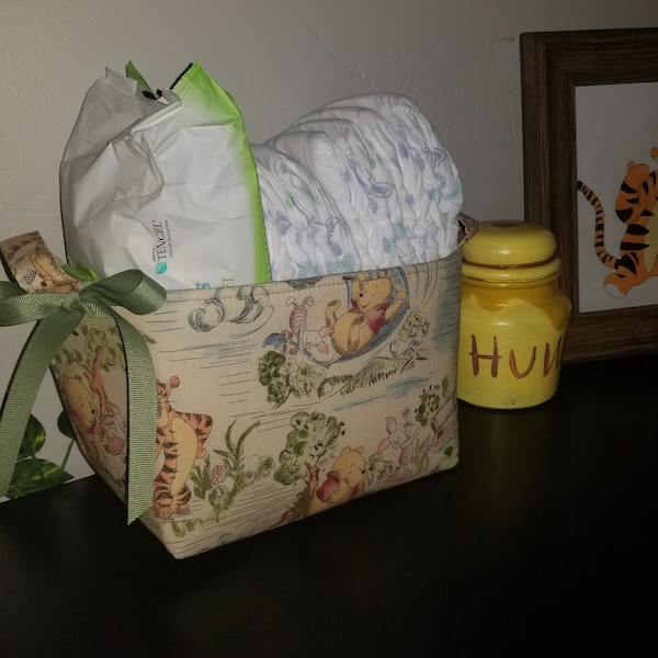 Winnie the Pooh Eeyore Tigger Park Toile Fabric Diaper Caddy Basket Bin ...