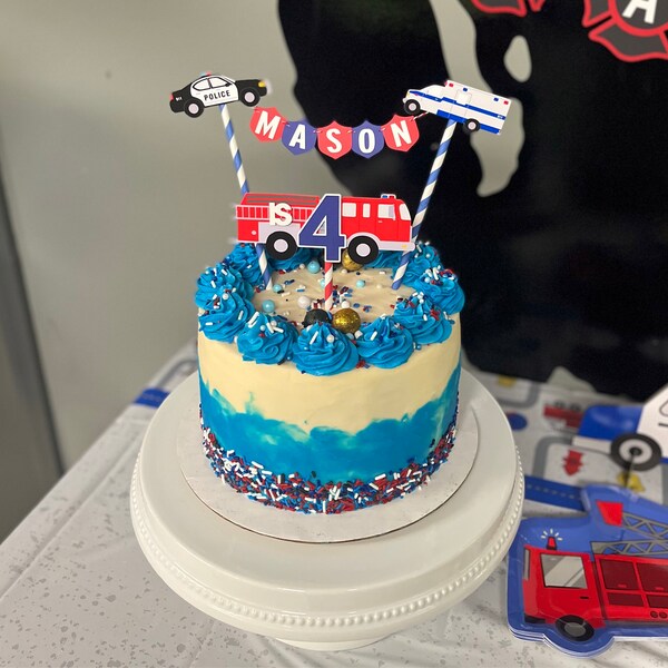 First Responder Cake Bunting Topper and Mini Age Fire Truck Cake Topper ...
