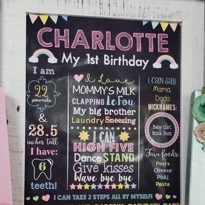 Rainbow 1st Birthday Stats Sign Pastel Party Decor Theme - Etsy