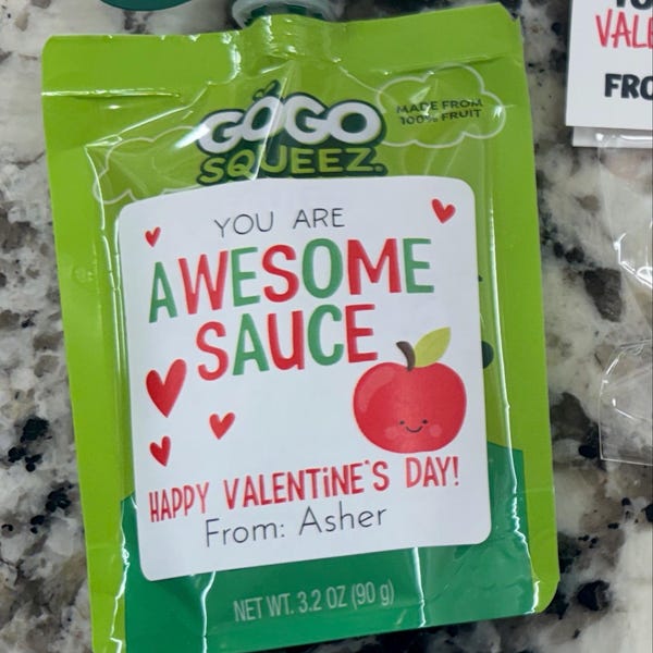 Classroom Valentine Sticker - Awesome Sauce Valentine Sticker ...