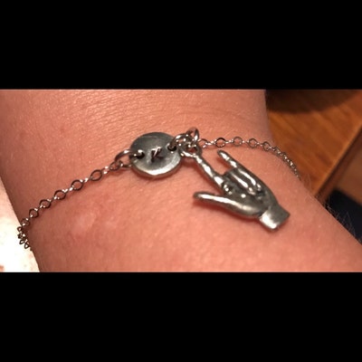 I Love You Sign Language Charm Bracelet, Antique Silver, Initial ...