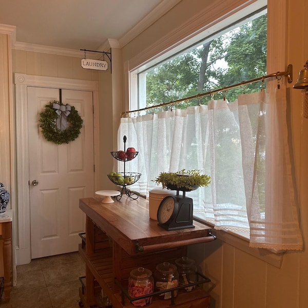 White Linen French Bistro Curtain - Etsy