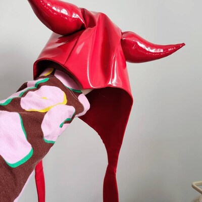 Red Devil Horn Hat, Devil Vintage Bonnet, Devil Hood, Hat With Horns ...