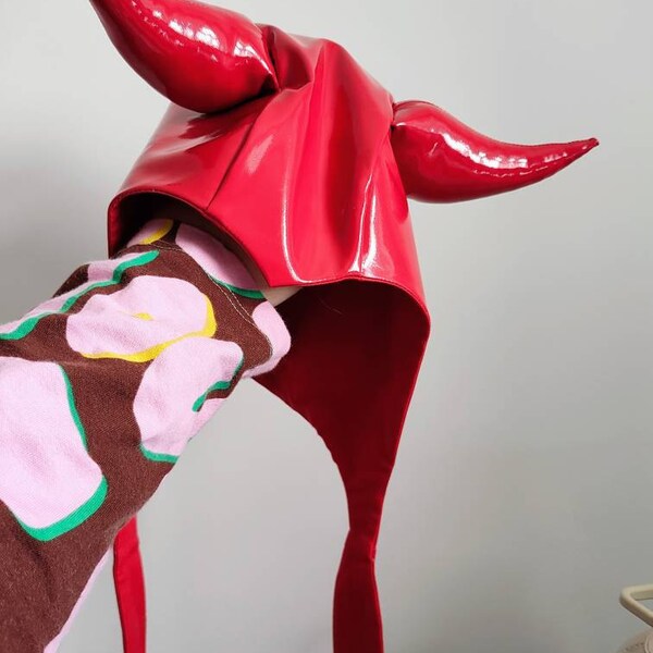 Red Devil Horn Hat, Devil Vintage Bonnet, Devil Hood, Hat With Horns ...