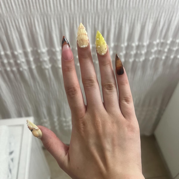 Octopus 3D Almond Press on Nails, Floral Handmade Gel False Nails for ...