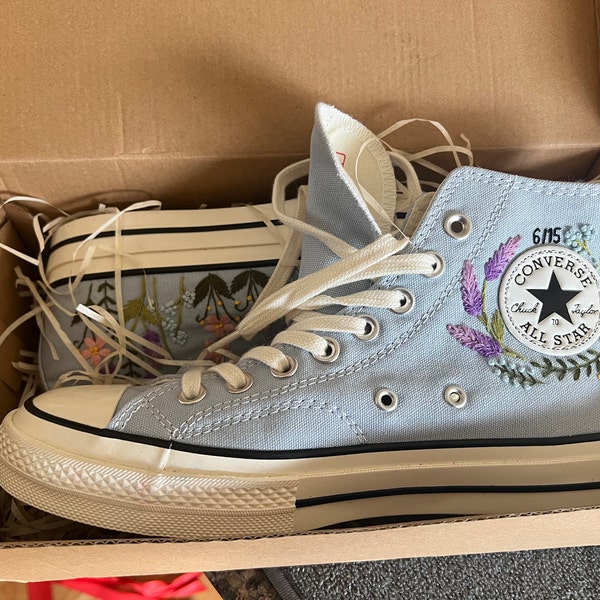 Custom Embroidered Converse High Tops, Garden Flowers Embroidered Shoes ...