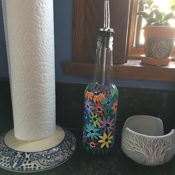 Dish Soap Dispenser, Clear Glass Bottle, Painted Glass, Oil and Vinegar ...