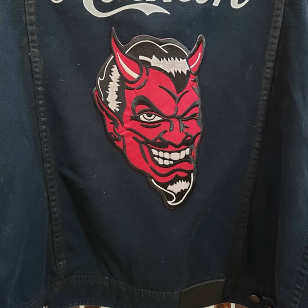 Large RED DEVIL PATCH Iron-on Embroidered Applique 666 Skull Evil Devil ...