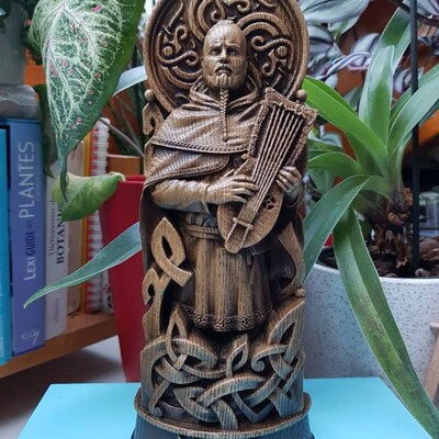 Bragi Statue, Norse Gods, Wood Carving Altar Heathen Asatru Viking God ...