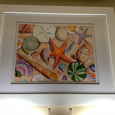 Seashell Print, Starfish Painting, Florida Beach Art, Sand Dollar Print ...