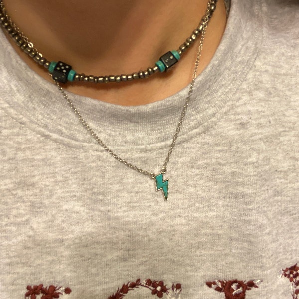 Western Lightning Bolt Faux Turquoise Pendant Necklace - Etsy