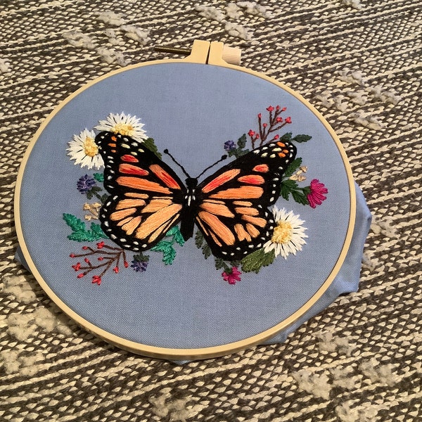 Monarch Embroidery Pattern, Hand Embroidery, Botanical Embroidery ...
