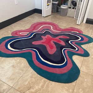 Irregular Shape Floral Area Rug Loop/cut With Hand Carved for Your Home ...