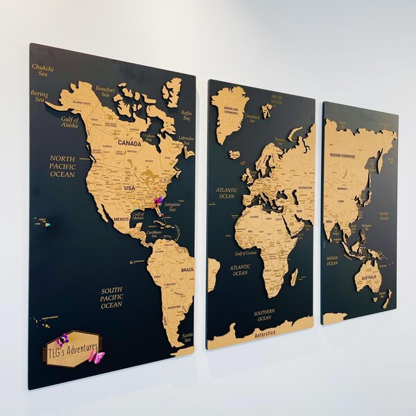 World Map Push Pin Wall Art With FREE Pins, Cork World Map Board ...