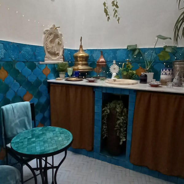 CUSTOM TILE TABLE, Moroccan Zellige Table, Handmade Beige and Green ...