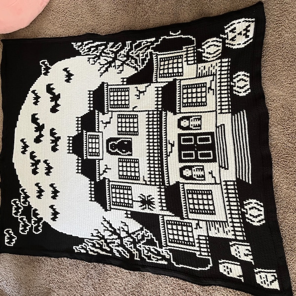 Haunted Hilltop Horror House Overlay Mosaic Crochet Pattern - Etsy