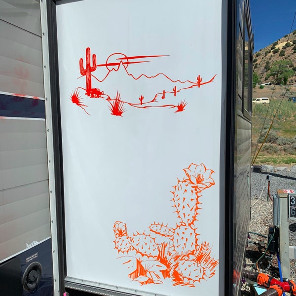 Cactus Tree Mountains RV Camper Decal Sticker Graphic Custom Text Mural ...