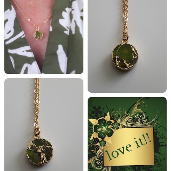 Peridot Necklace Green Peridot Coin Pendant Necklace Green Crystal ...