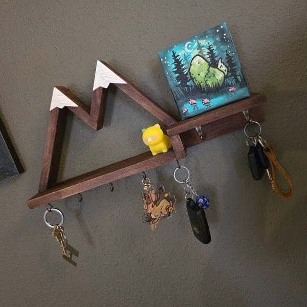 Mountain Key Holder Shelf | Wooden Wall Key Rack | Entryway Organizer ...
