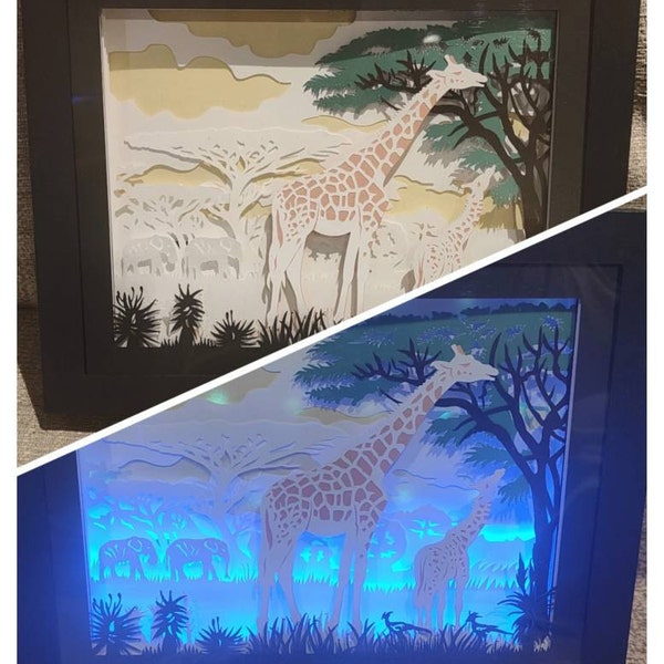 Giraffe Paper Cut Light Box, Shadow Box, 3d Layered, African Giraffe ...
