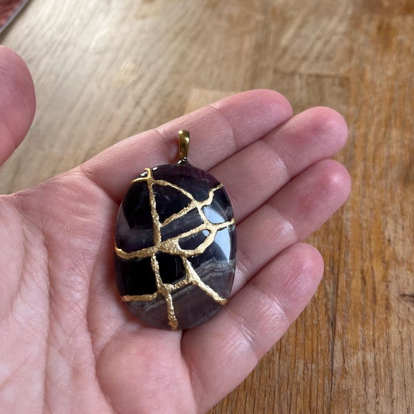 KINTSUGI NECKLACE JAPANESE Art Azurite Gemstone Handmade Jewelry Sleep ...