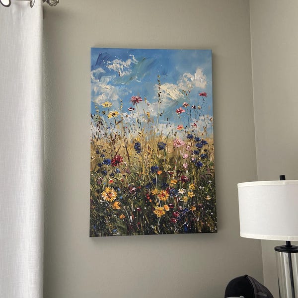 Spring Wildflowers Field Framed Wall Art, Vintage Floral Wall Decor ...