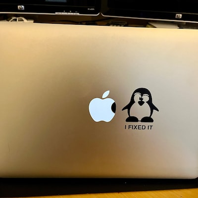Penguin Bites the Apple MacBook Sticker Linux Tux Decal Fits Both Old ...