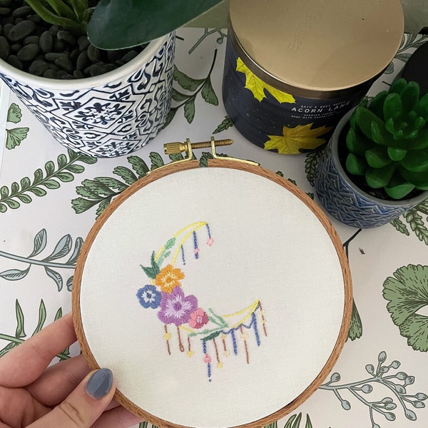 Set of 6 Digital PDF Patterns, Crescent Moon With Flower Hand ...