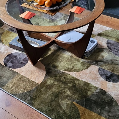 Yellow and Black Mid Century Modern Rug, Scandinavian Style, Living ...