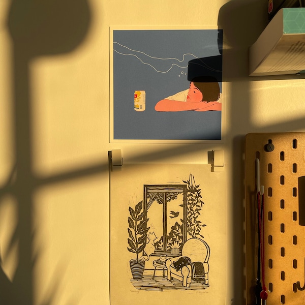 Original Linocut Print, "waiting" - Etsy