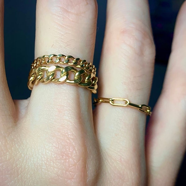 Solid Gold Paperclip Chain Ring, 14k Gold Chain Ring, Paperclip Links ...
