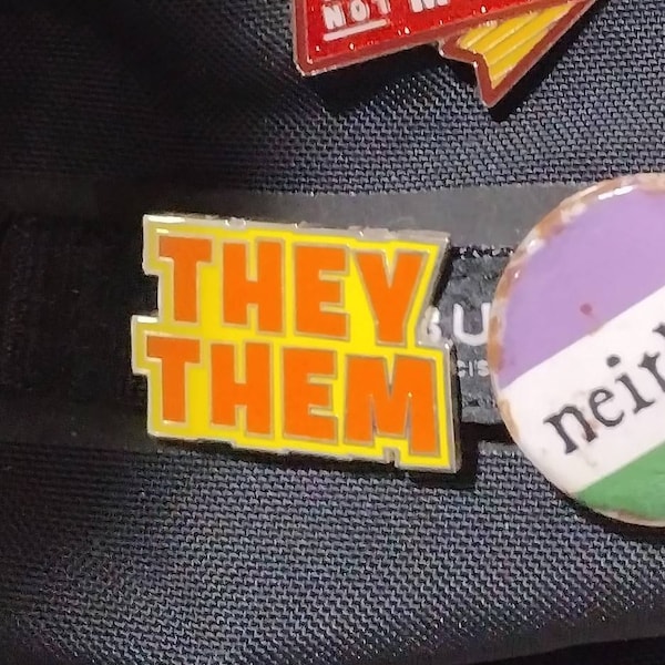 They Them Pronoun Pin Nonbinary Hard Enamel Pronoun Button in Bold ...