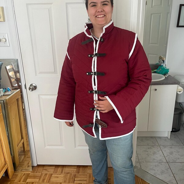 Medieval Viking Thick Padded Cotton Long Gambeson Leather Trim ...