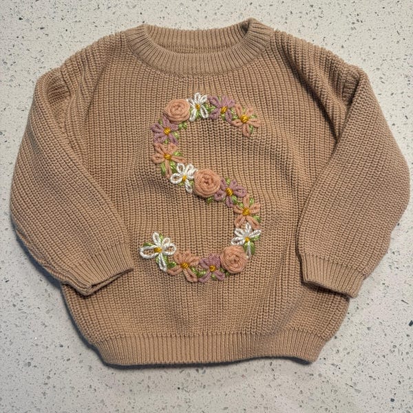 Embroidered Flower Initial Sweater | Personalized Baby Sweater ...